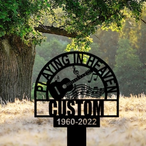 Guitarist Heaven Memorial Metal Stake, Custom Guitar Playing Memorial ...