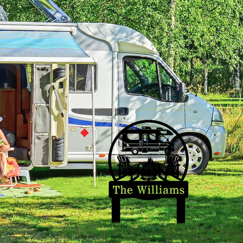 Custom RV Campground Metal Sign, Personalized Happy Campers Sign Yard Sign, Family Camping Metal ...