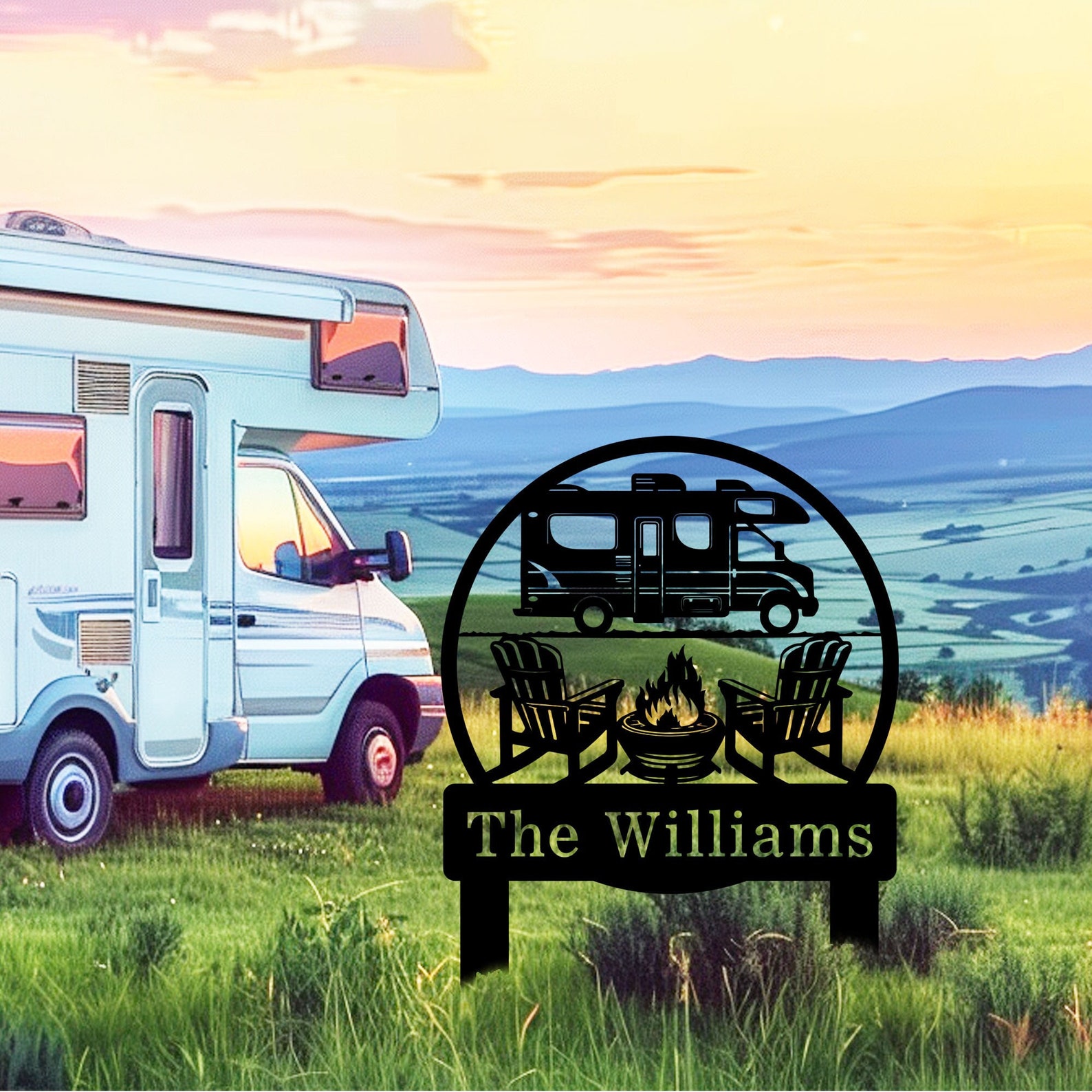 Custom RV Campground Metal Sign, Personalized Happy Campers Sign Yard ...