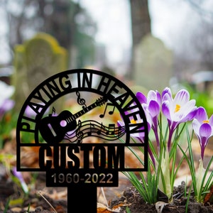 Guitarist Heaven Memorial Metal Stake, Custom Guitar Playing Memorial ...