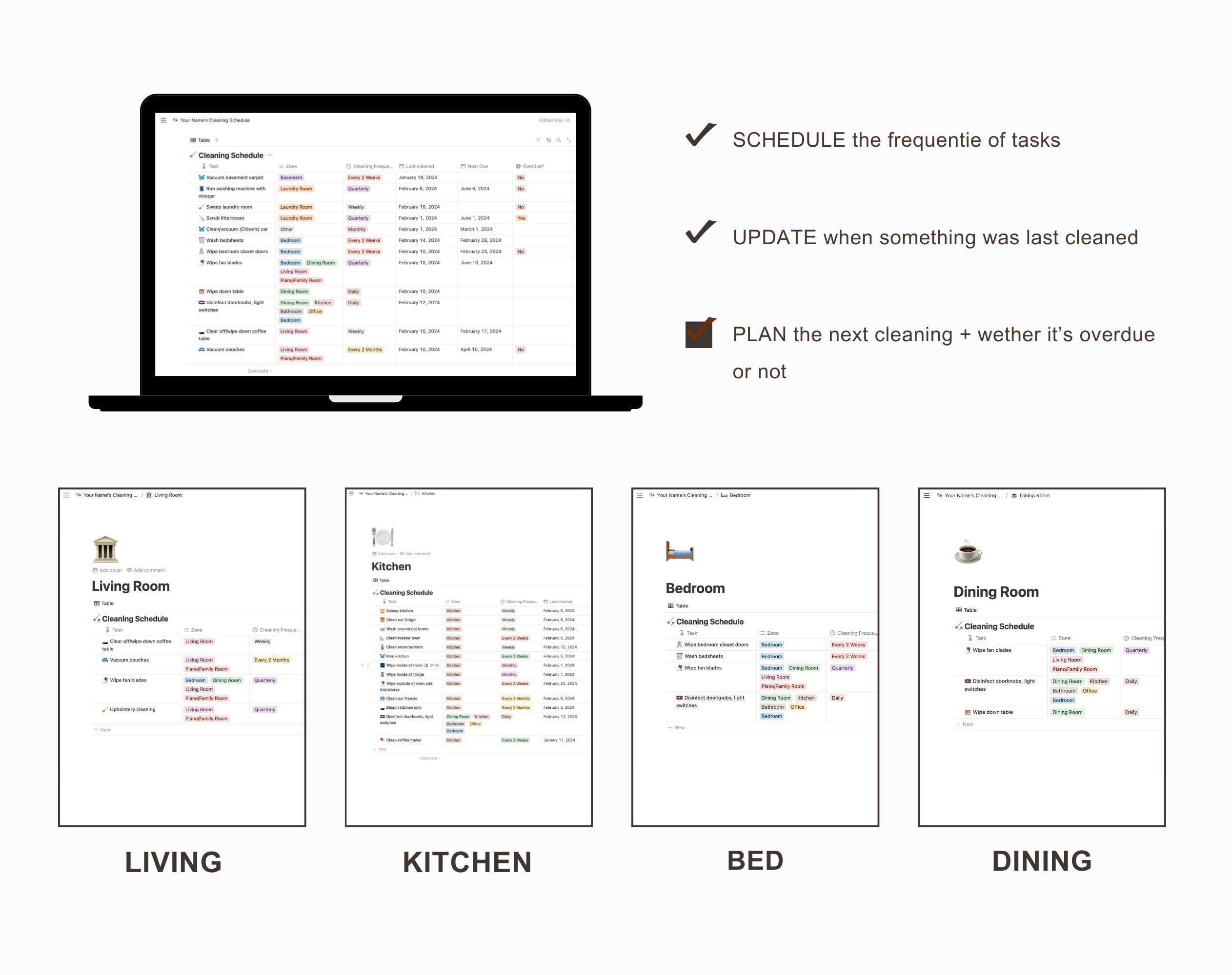 Cleaning Schedule Notion Template | Cleaning Checklist Template for ...