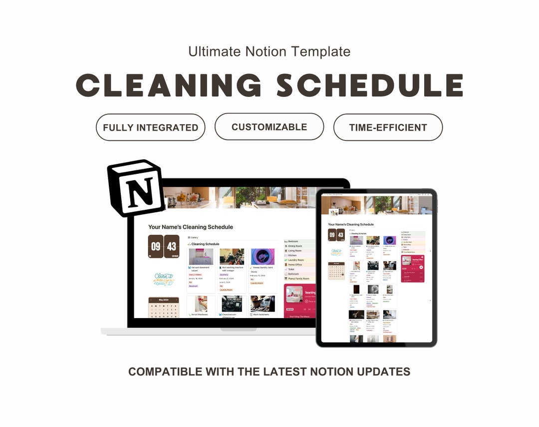 Cleaning Schedule Notion Template | Cleaning Checklist Template for ...