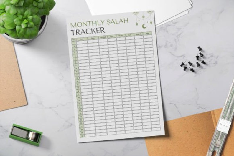 2025 Salah Monthly Tracker Printable Green Planner PDF A4 A5 Journal ...