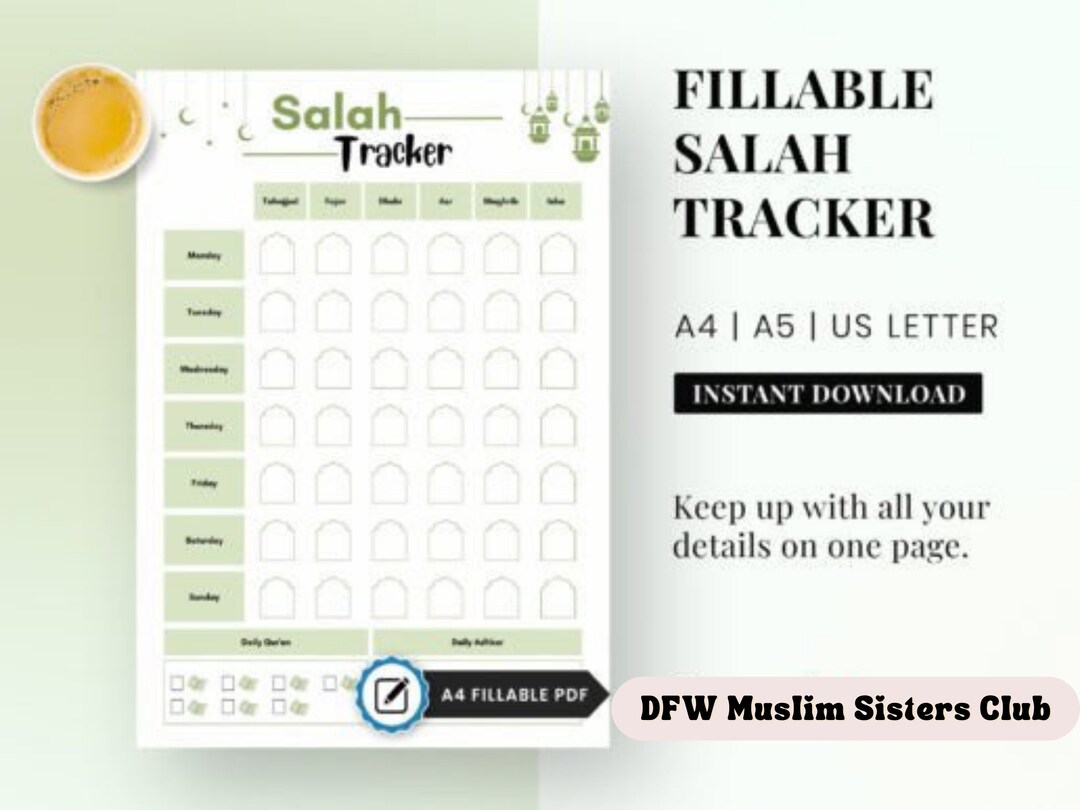 2024 Salah Weekly Tracker Printable Planner Green PDF A4 A5 Journal ...