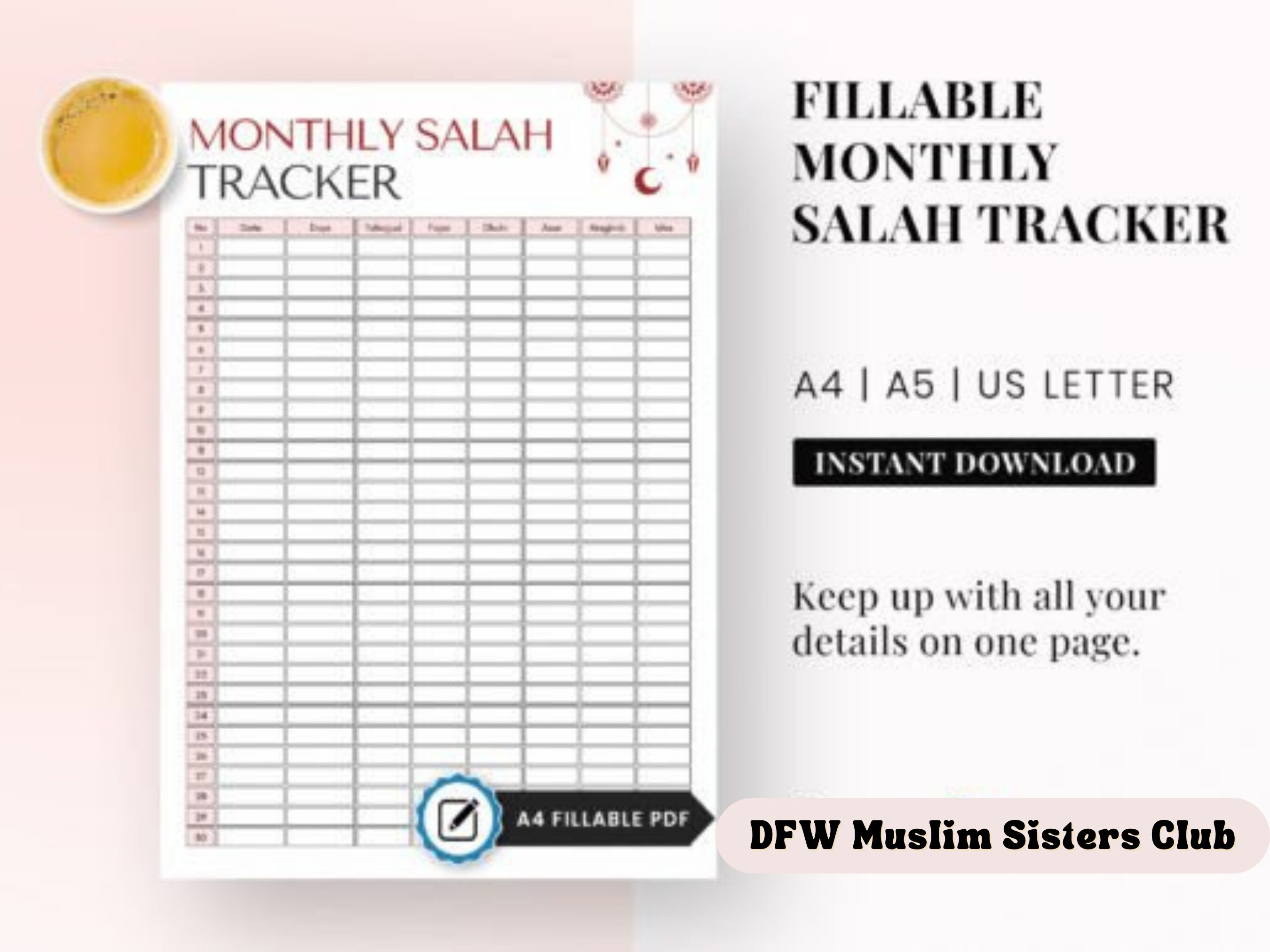 2025 Salah Monthly Tracker Printable Planner PDF A4 A5 Journal Muslim ...