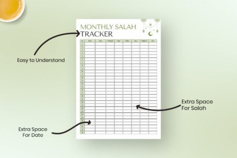 2025 Salah Monthly Tracker Printable Green Planner PDF A4 A5 Journal ...
