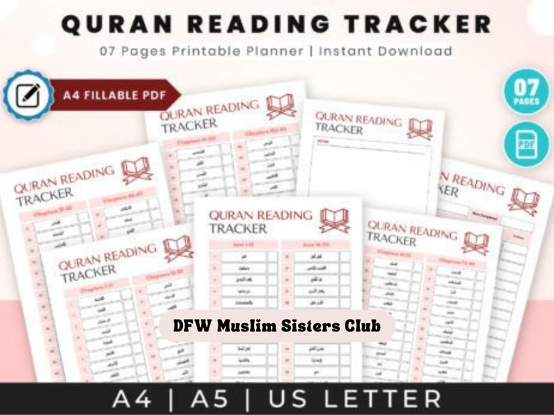 2025 Quran Reading Tracker Printable Planner PDF A4 A5 Journal Muslim ...