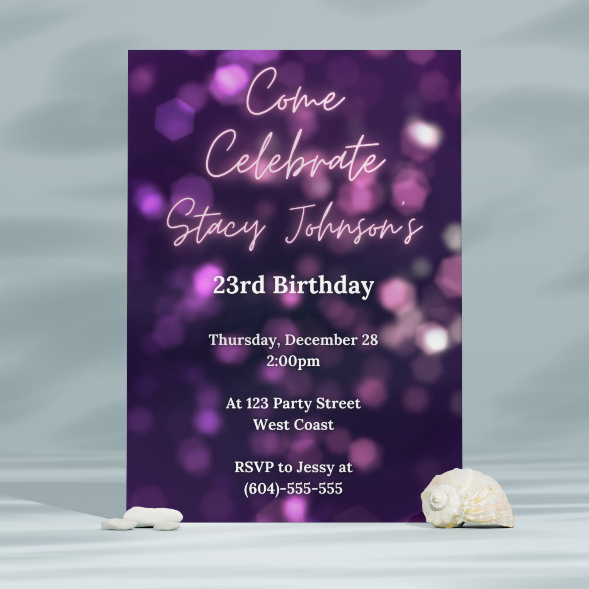Purple Birthday Card Invite, Birthday Card Invite, Editable Invitation ...
