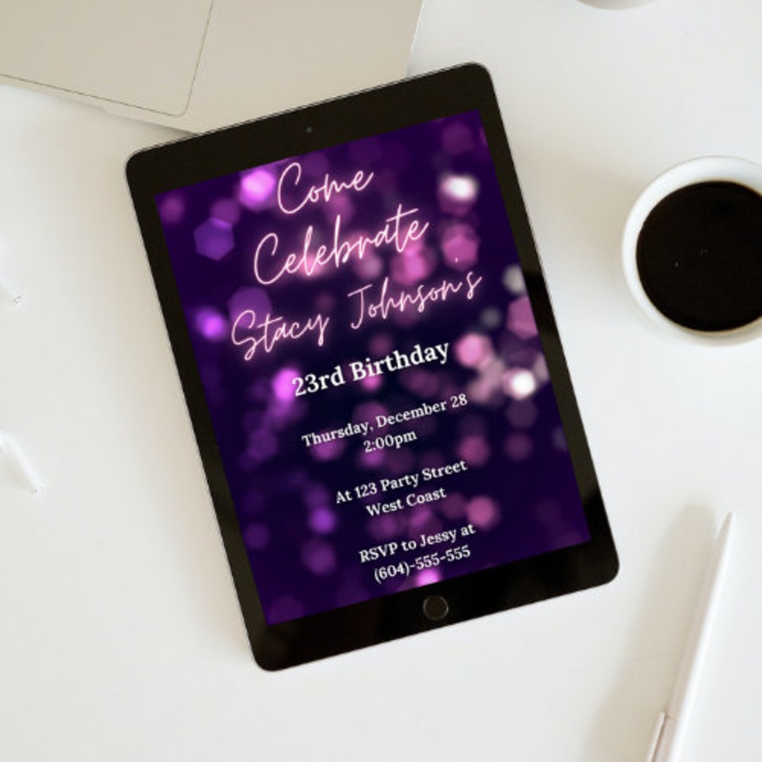 Purple Birthday Card Invite, Birthday Card Invite, Editable Invitation ...