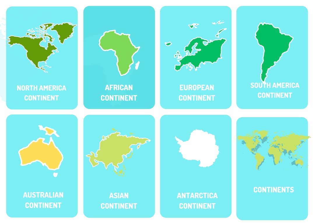 Digital Continents Montessori Cards Homes School Learning Printable ...