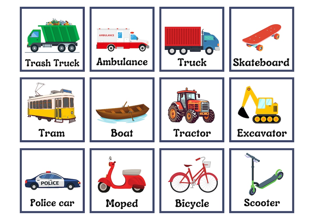 Digital Vehicles Montessori Cards Homes School Learning Printable ...