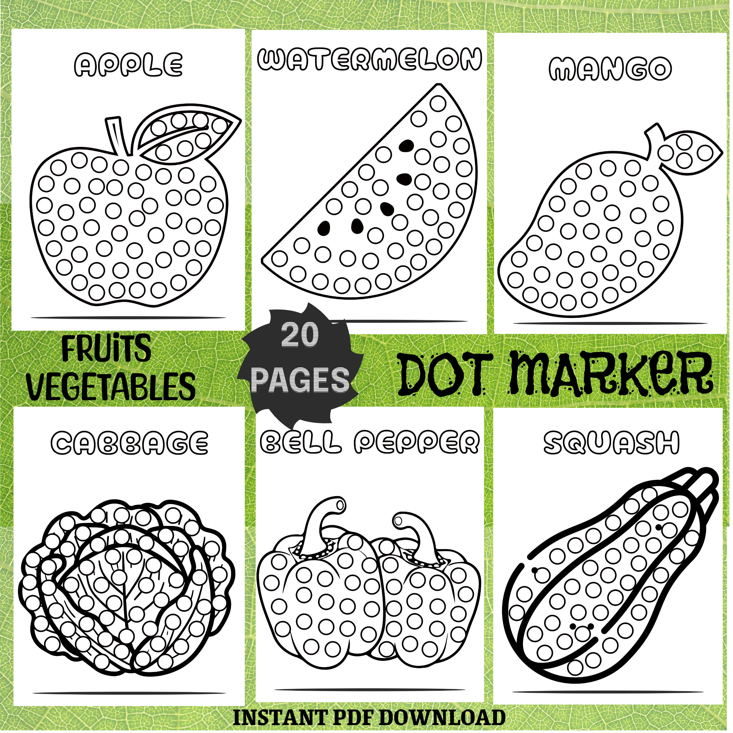 Dot Marker Printable, Dot Marker Fruits, Dot Marker Vegetables, Do a ...