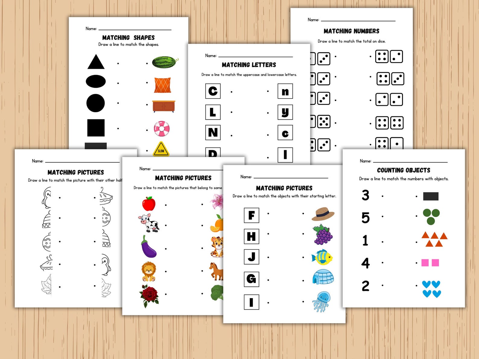 Printable Matching Worksheets, Shadow Match, Letter Match, Number Match ...