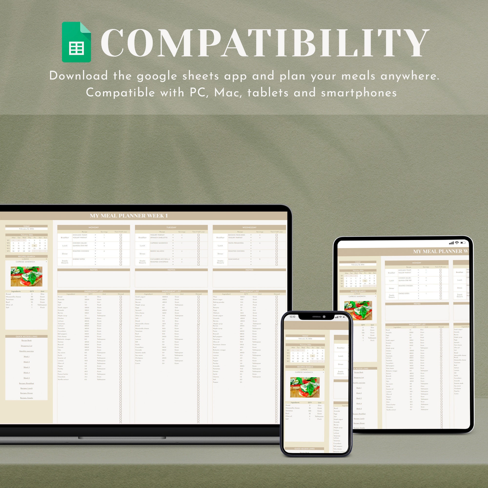 Weekly Meal Planner Google Sheets Grocery List Template Diet Menu Meal ...