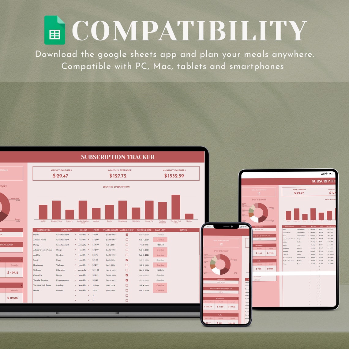 Monthly Subscription Tracker Google Sheets Membership Management ...