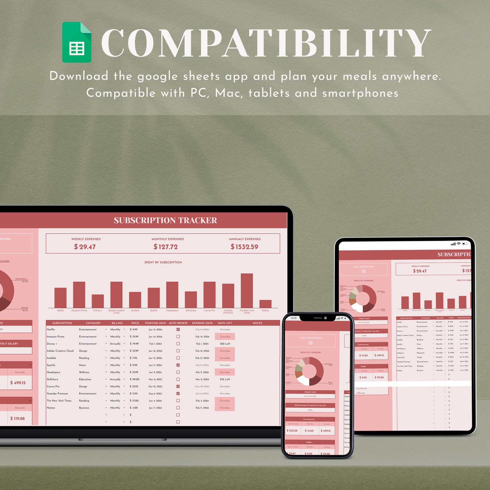 Monthly Subscription Tracker Google Sheets Membership Management ...