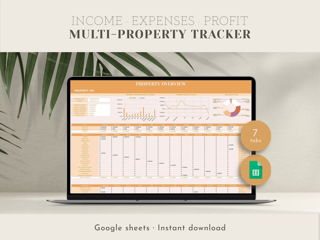 Multi Property Rental Tracker Spreadsheet Airbnb Bookkeeping Google ...