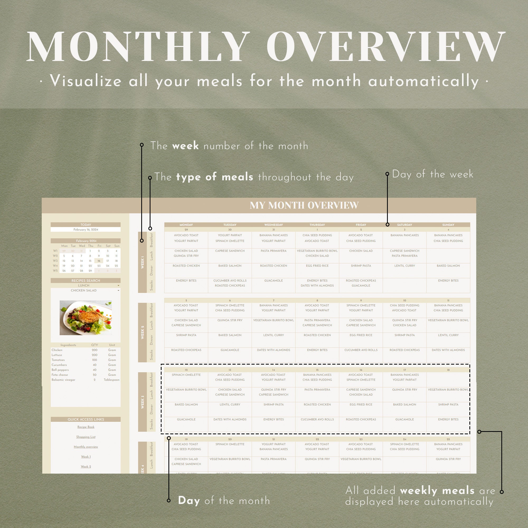 Weekly Meal Planner Google Sheets Grocery List Template Diet Menu Meal ...