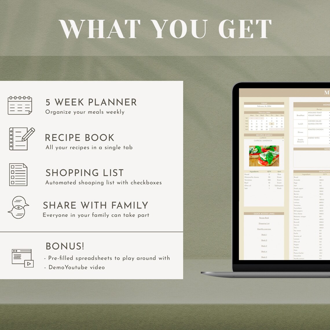 Weekly Meal Planner Google Sheets Grocery List Template Diet Menu Meal ...