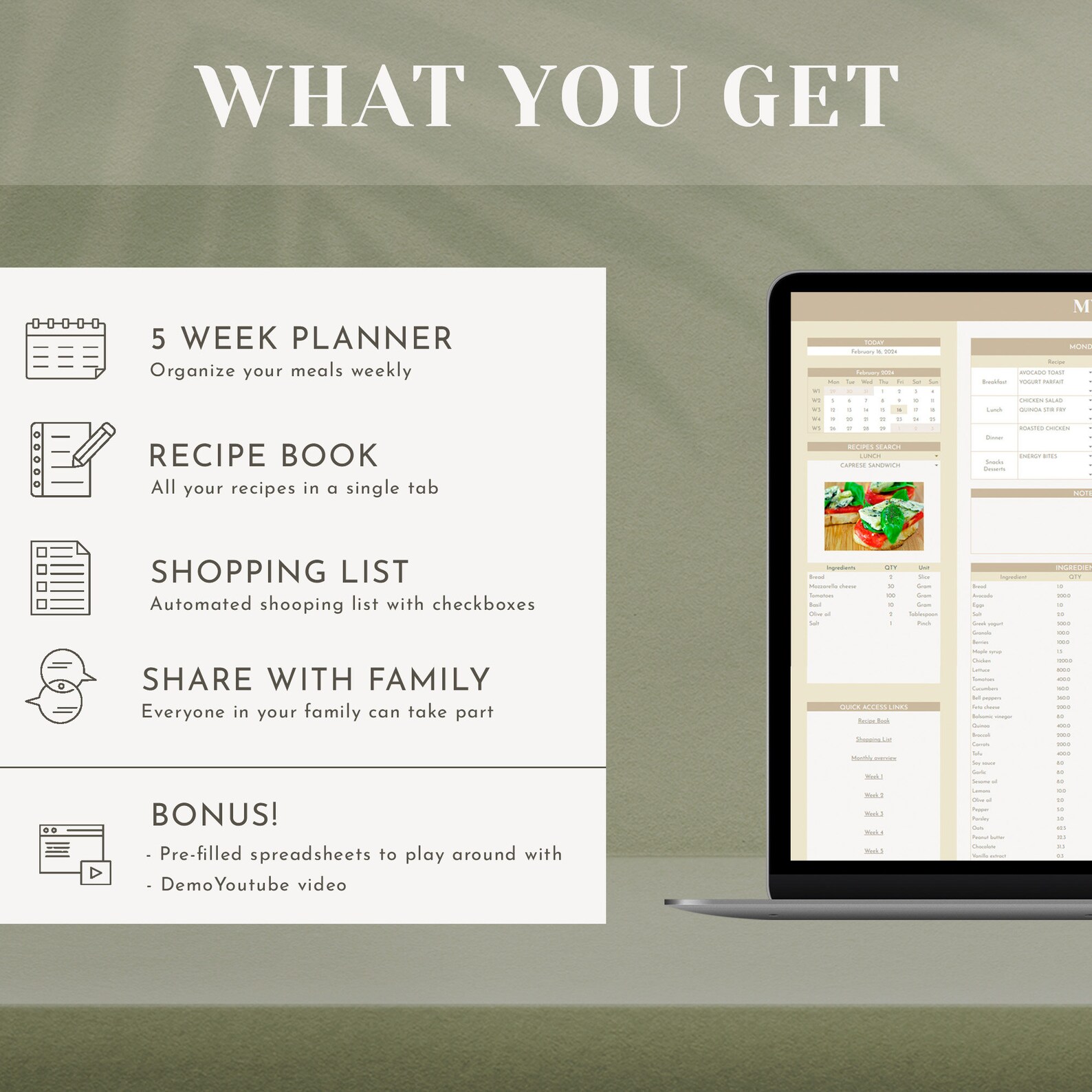 Weekly Meal Planner Google Sheets Grocery List Template Diet Menu Meal ...