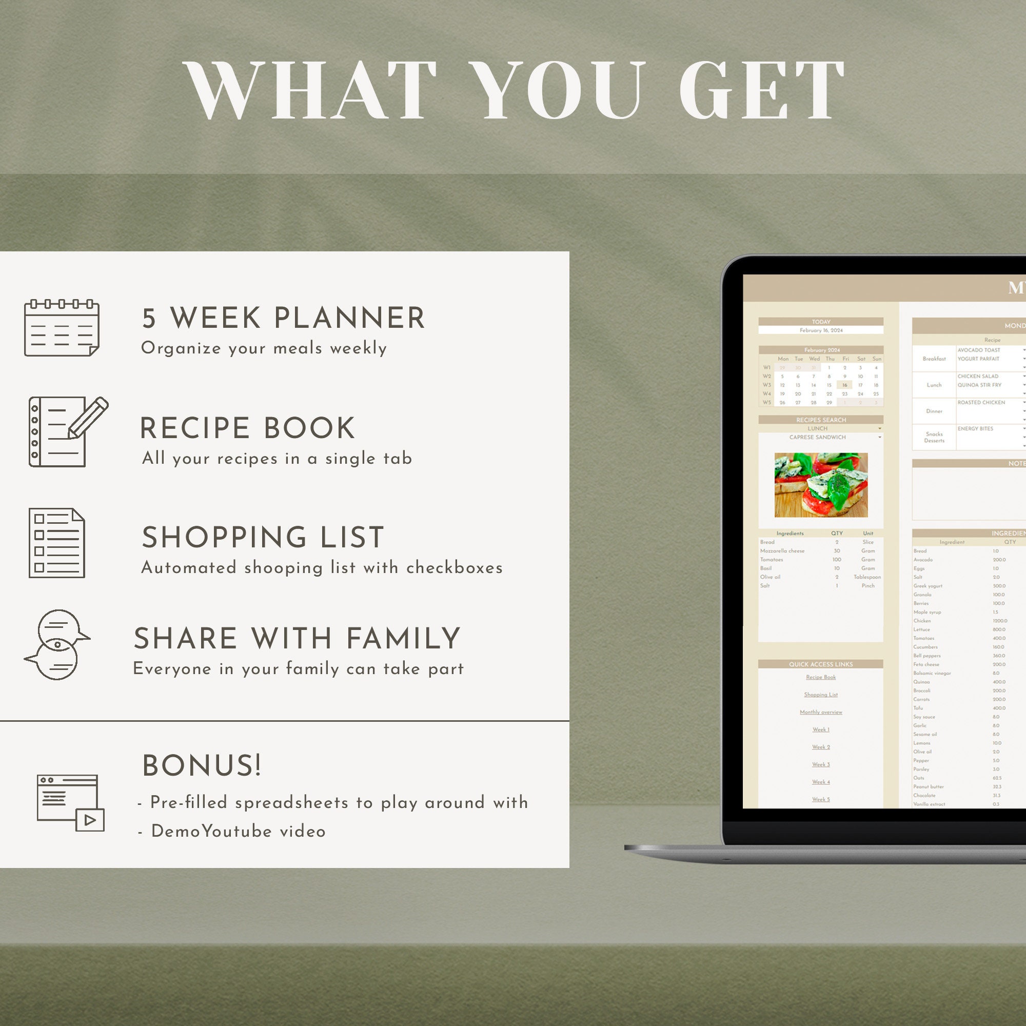 Weekly Meal Planner Google Sheets Grocery List Template Diet Menu Meal ...