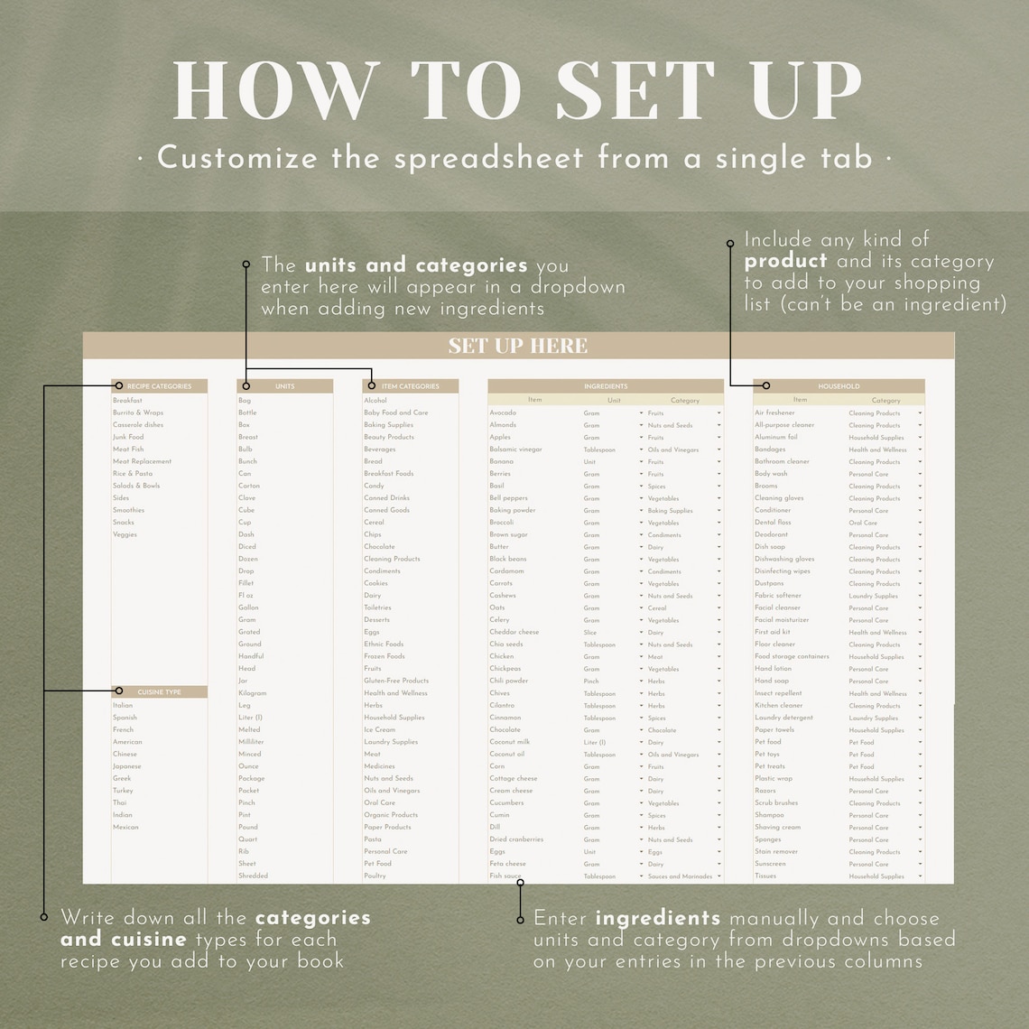 Weekly Meal Planner Google Sheets Grocery List Template Diet Menu Meal ...