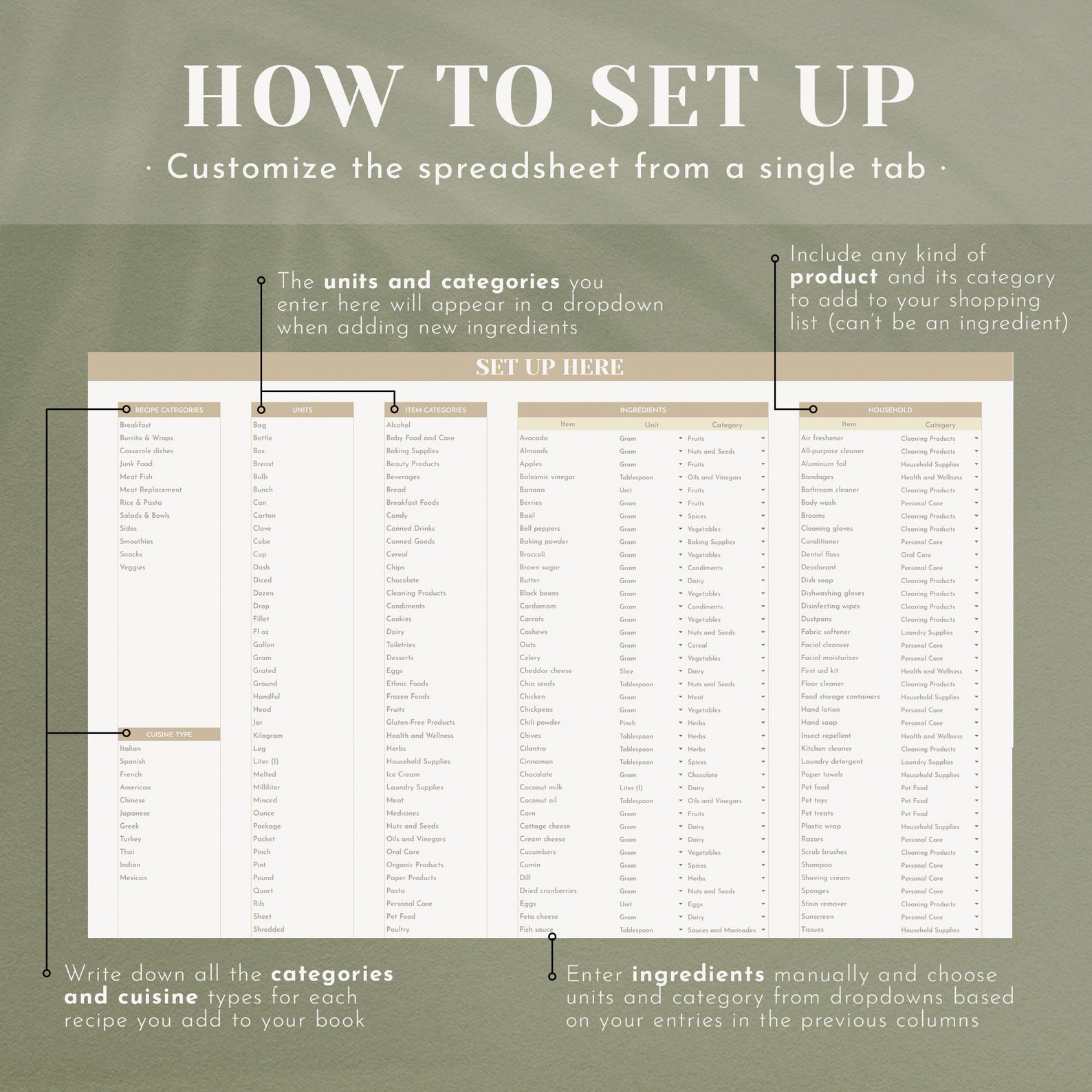 Weekly Meal Planner Google Sheets Grocery List Template Diet Menu Meal ...