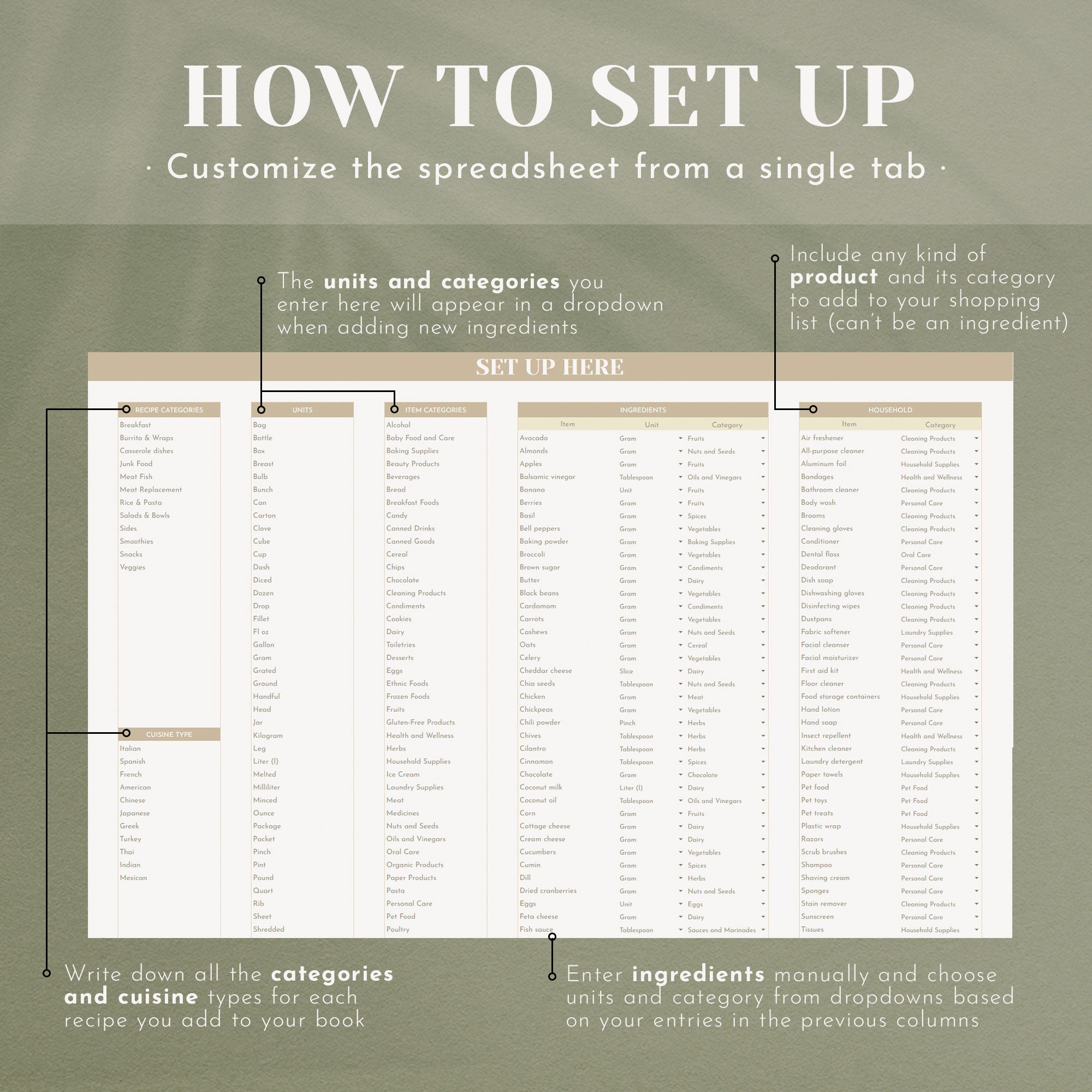 Weekly Meal Planner Google Sheets Grocery List Template Diet Menu Meal ...