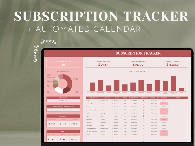 Monthly Subscription Tracker Google Sheets Membership Management ...