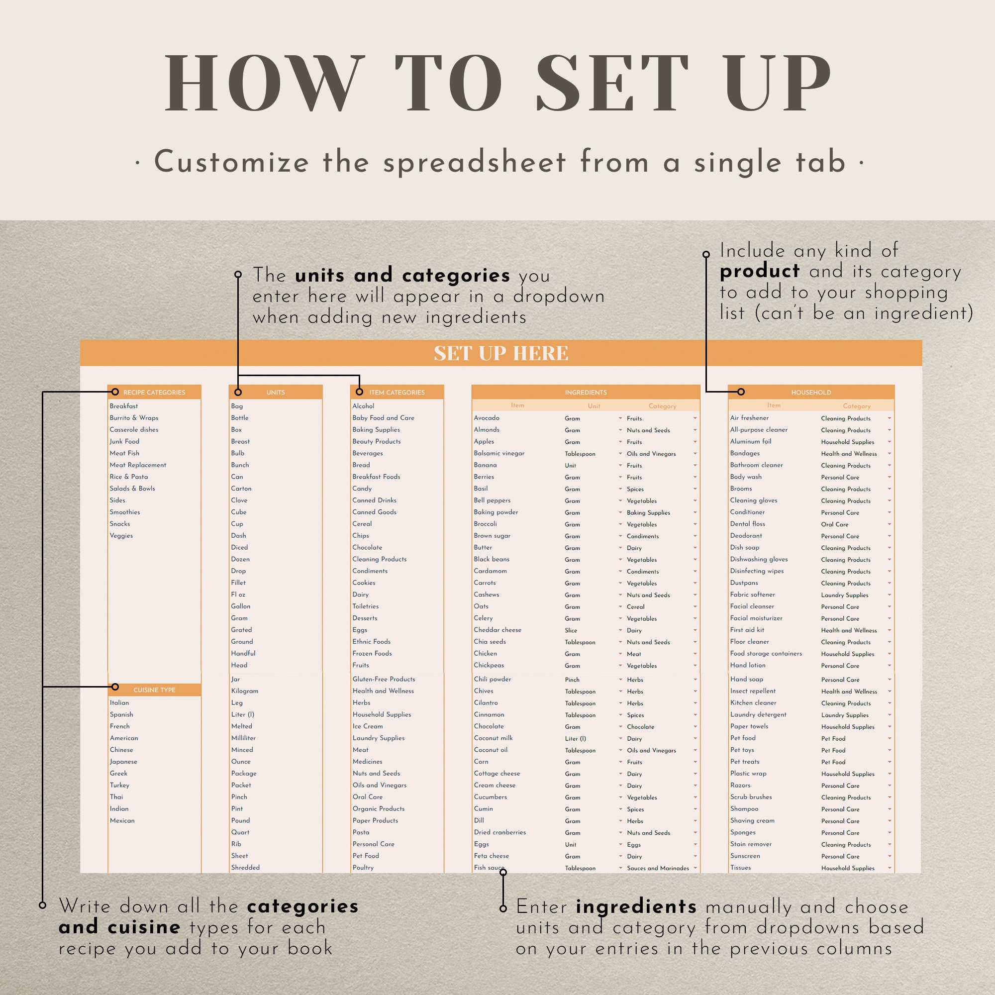 Weekly Meal Planner Spreadsheet Automatic Grocery Template List Family ...