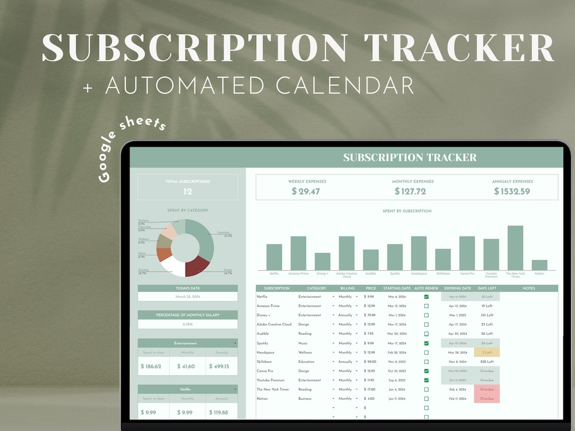 Monthly Subscription Tracker Google Sheets Membership Management ...