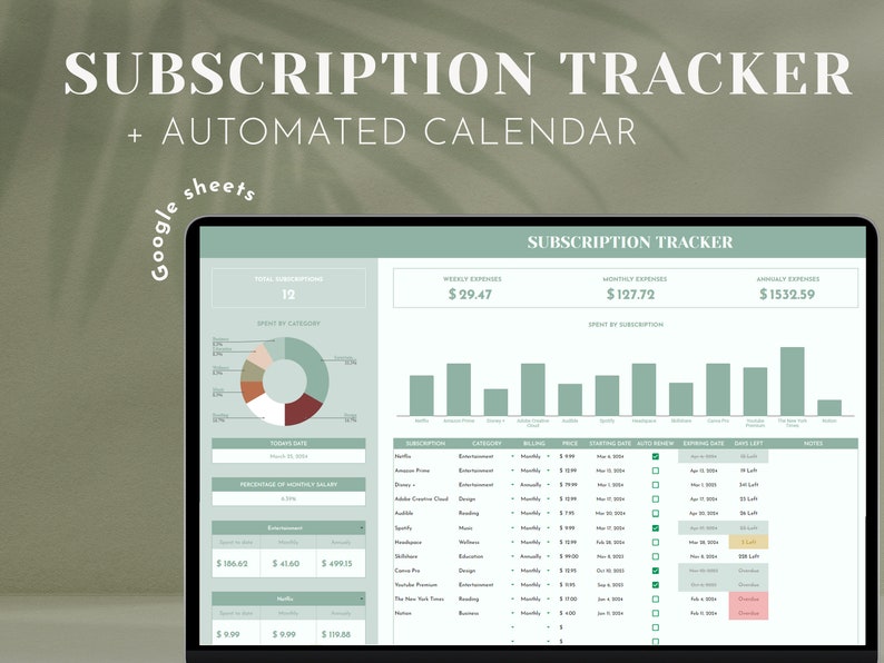 Monthly Subscription Tracker Google Sheets Membership Management ...