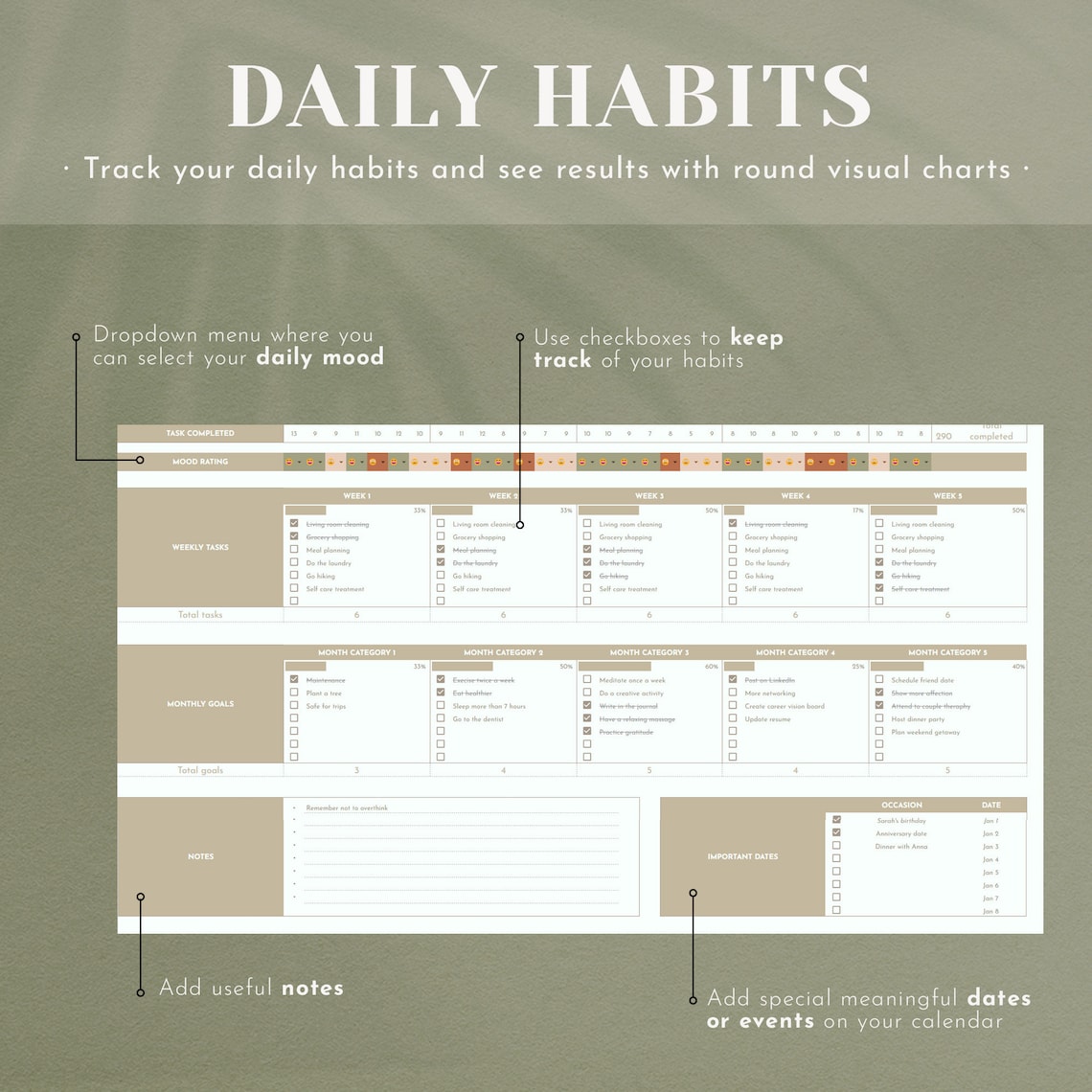 Habit Tracker Spreadsheet Daily Routine to Do List Google Sheets Goal ...