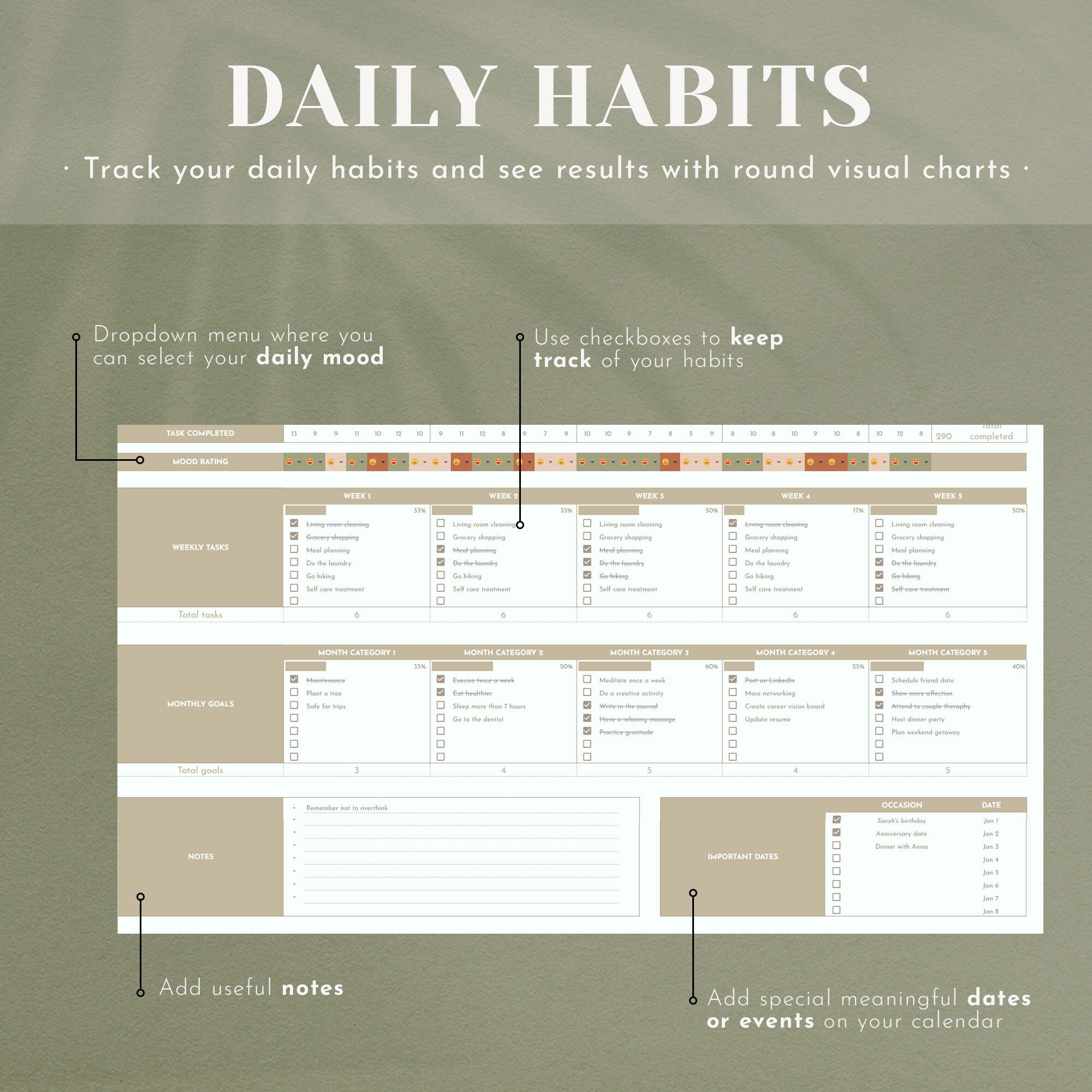 Habit Tracker Spreadsheet Daily Routine to Do List Google Sheets Goal ...