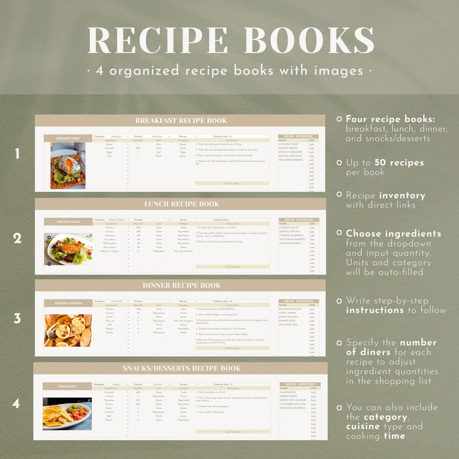 Weekly Meal Planner Google Sheets Grocery List Template Diet Menu Meal ...