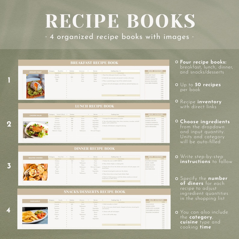 Weekly Meal Planner Google Sheets Grocery List Template Diet Menu Meal ...