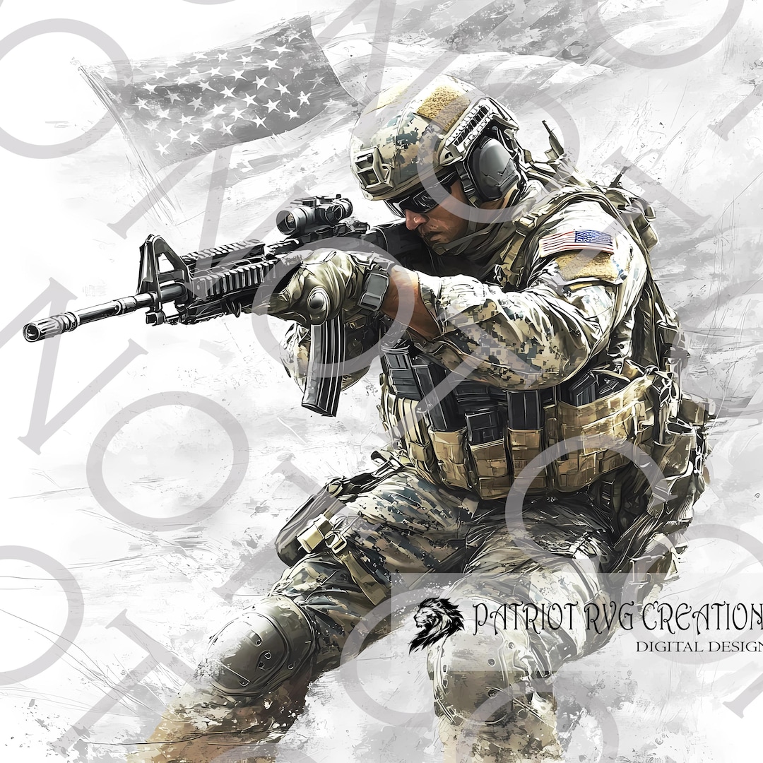 Tactical Soldier With American Flag Digital Art (laser Ready) - Etsy