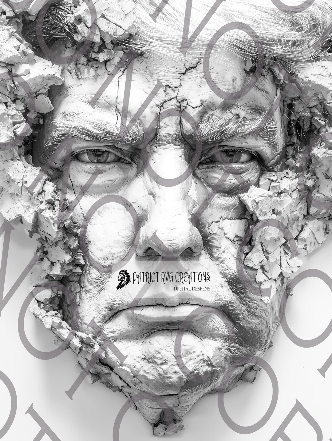 Cracked Stone Face Relief Portrait 47th President Wall Art Design ...