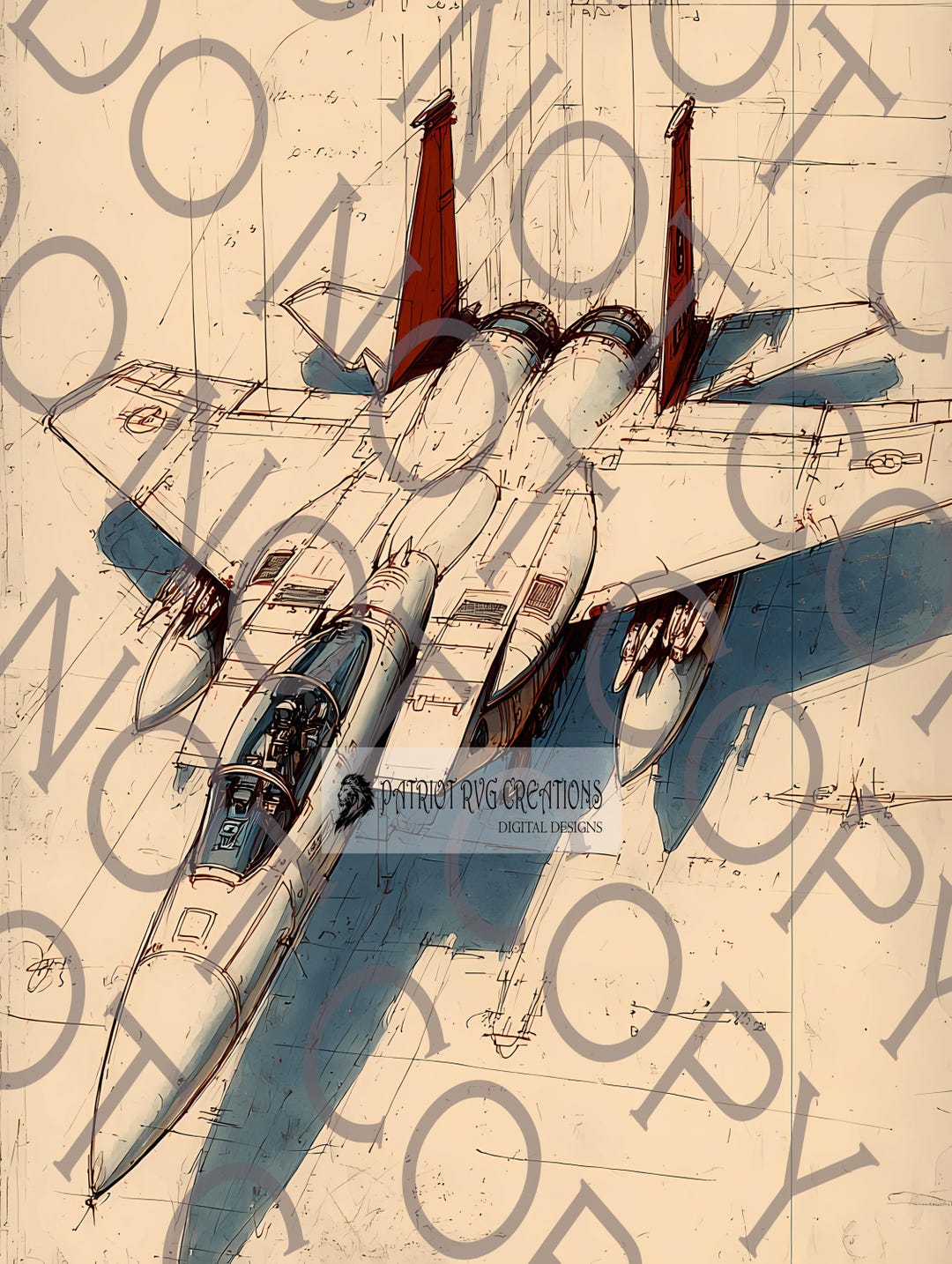 F-15 Eagle Fighter Jet Technical Drawing With Red Accents – Aviation ...