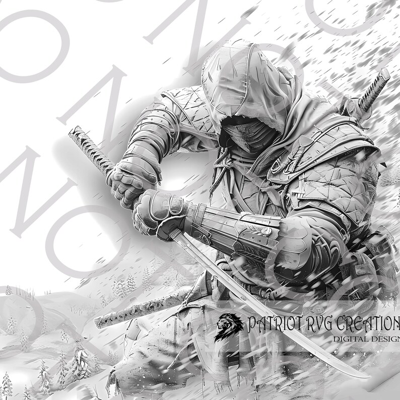 Stealthy Warrior in Snowy Landscape - Dynamic Digital Art of a Hooded ...