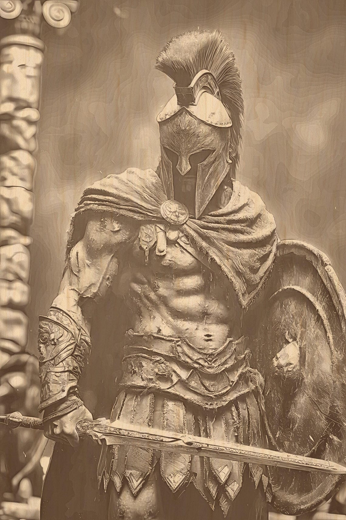 Roman Gladiator Warrior With Sword and Shield Strong Pose Grayscale ...