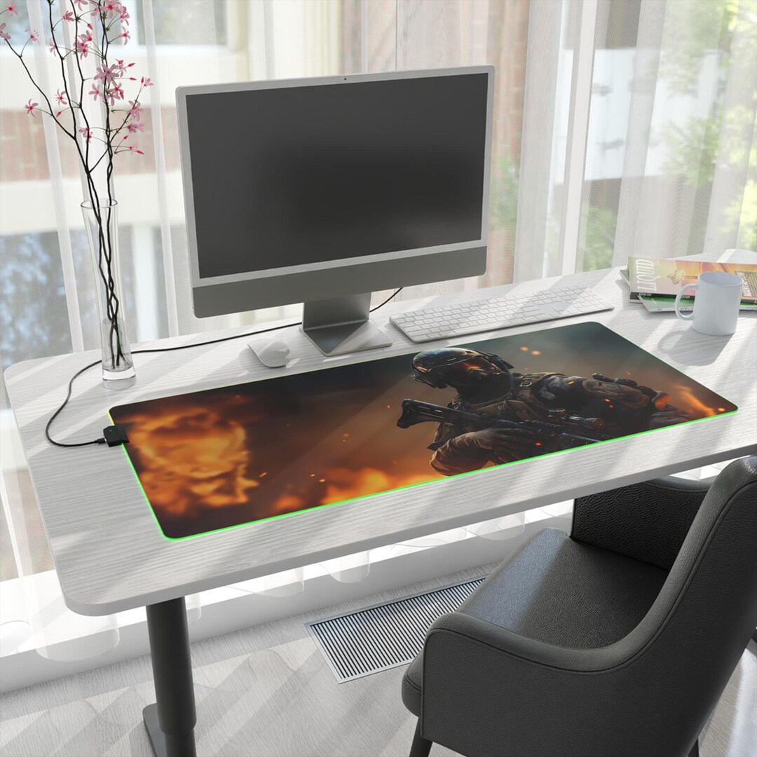 RGB Gaming Mouse Pad, Modern Soldier Art, LED Desk Mat - Etsy