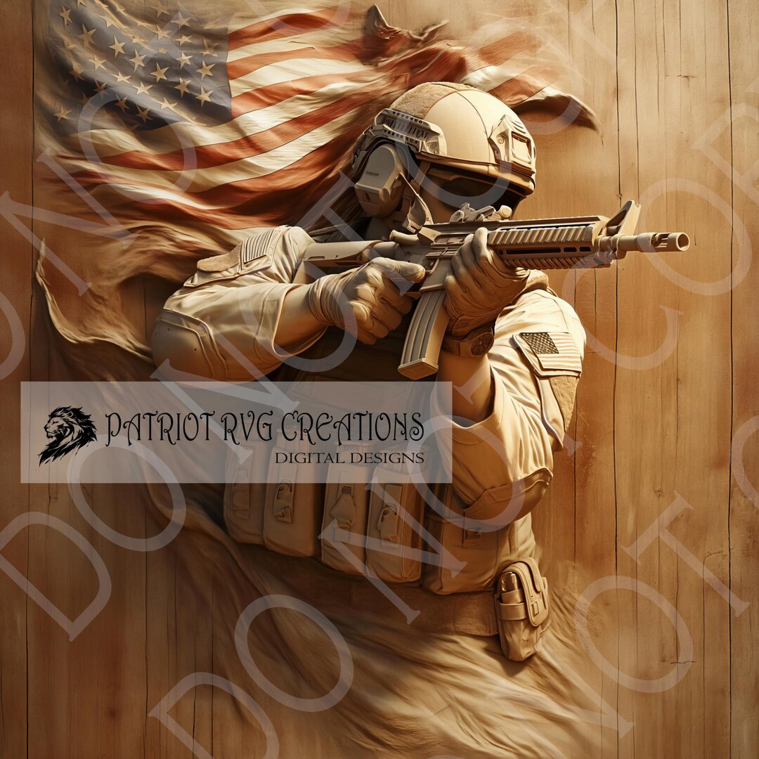 American Soldier With US Flag, Laser Engrave File (digital File) - Etsy