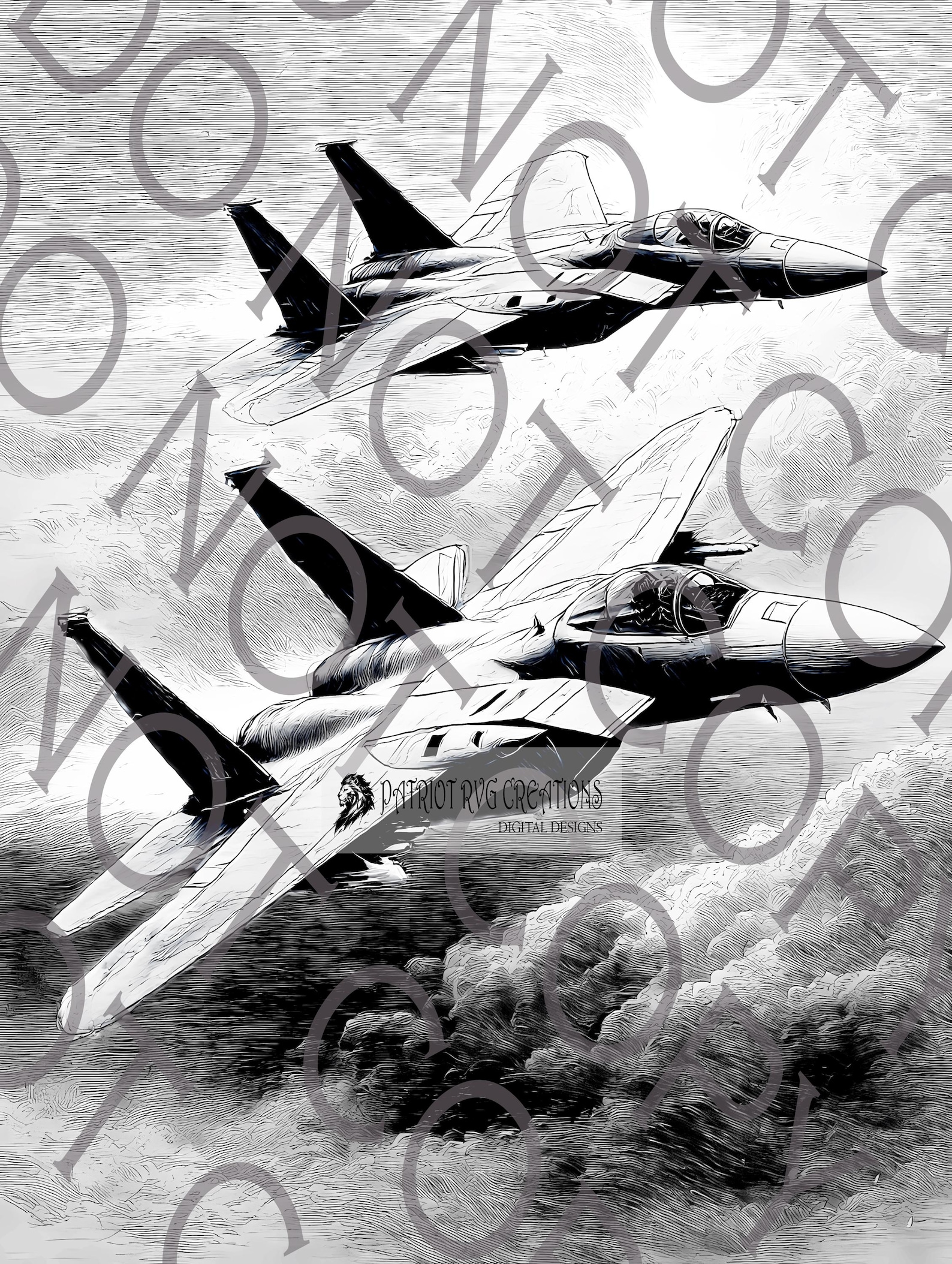 F-15 Eagle Fighter Jets Formation – Military Aviation Sketch, Laser ...