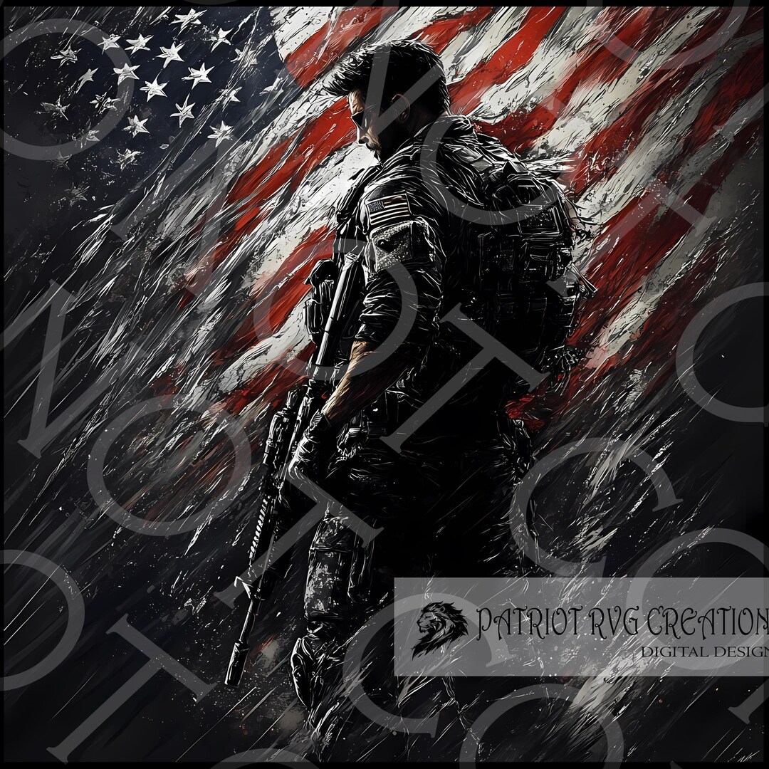 Monochrome Soldier Art – Faded American Flag, Patriotic Digital Print ...