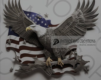 Xtool S1 Ready File, 3D Design, Digital File, Bald Eagle, American Flag ...