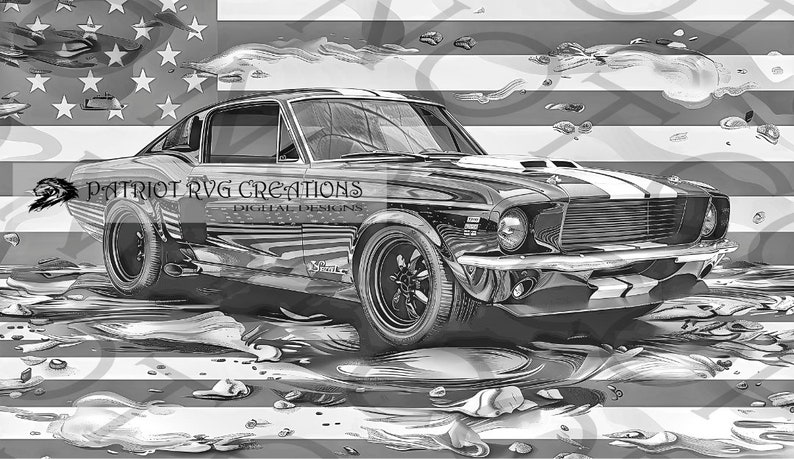 Xtool S1 Ready File, Classic Muscle Car, Ford Mustang, American Flag ...
