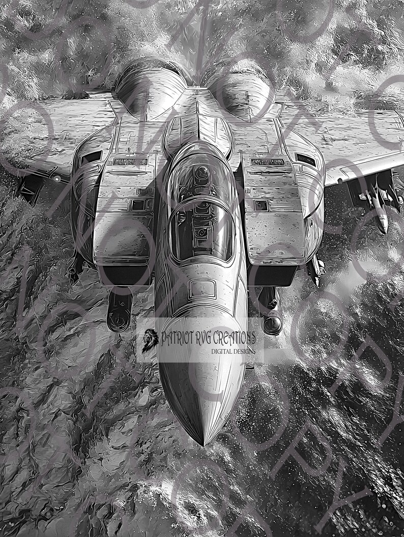 Fighter Jet Over Ocean - High-contrast Aviation Art, Laser Engraving ...