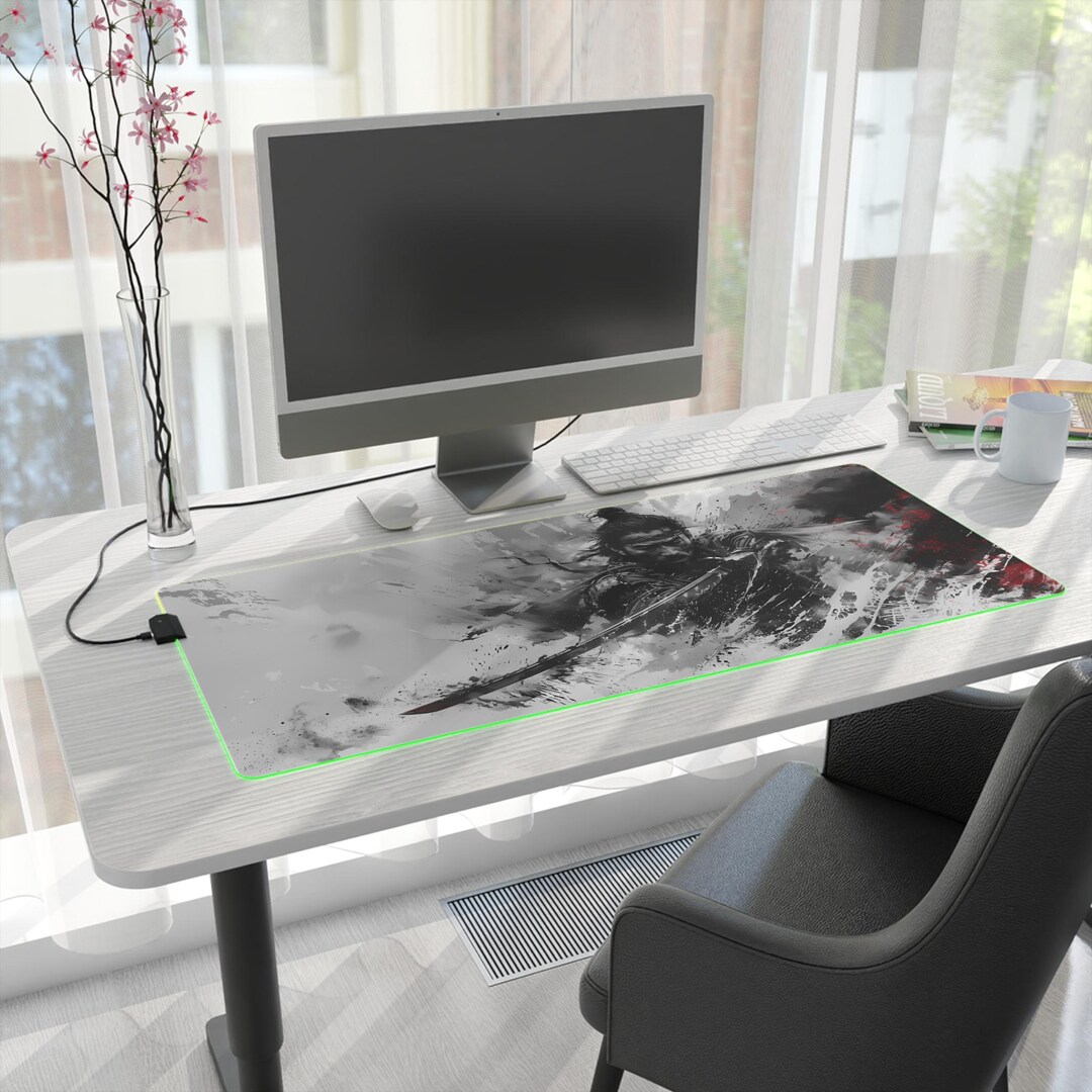 Gaming Mouse Pad, Warrior Design, Sword and Brushstrokes, Black and ...