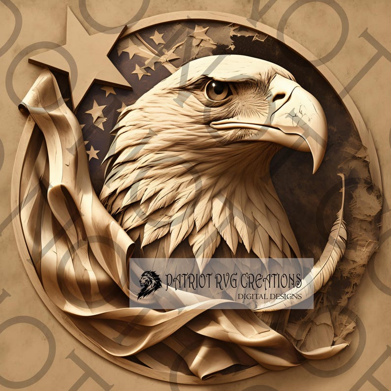 3D Eagle Head Relief File, Xtool S1 Ready, American Flag Artwork ...